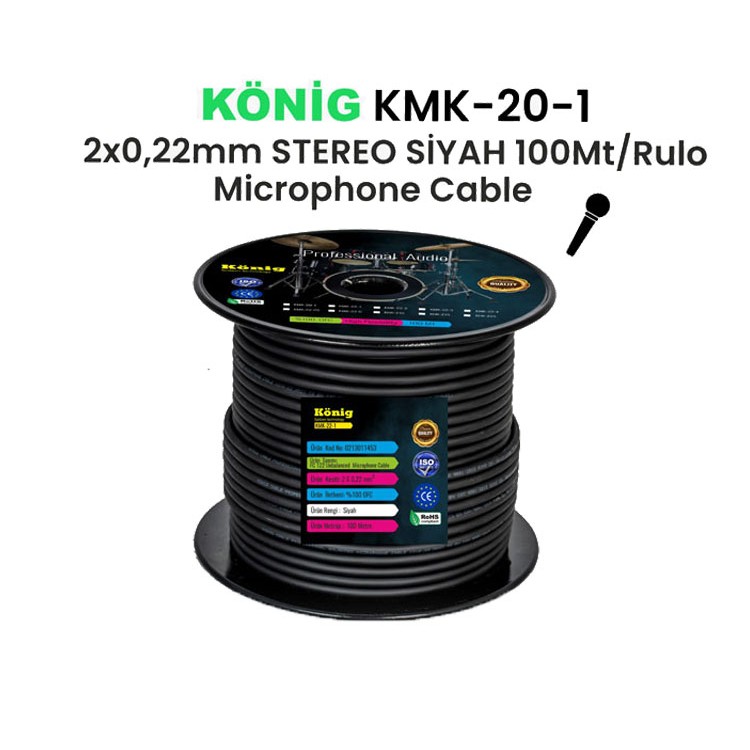 König KMK-20-1 Mono Mikrofon Kablosu 100 Metre - KMK 20-1-S