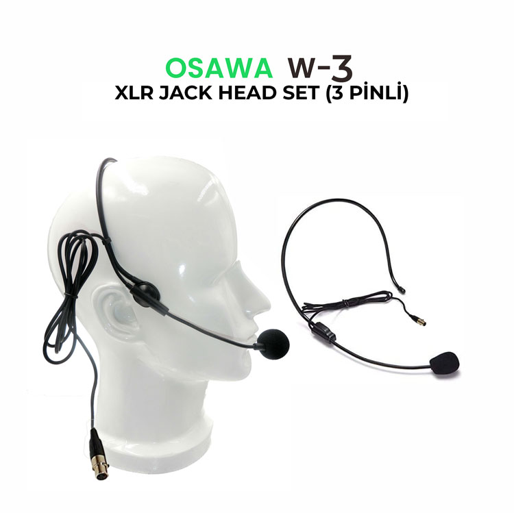Osawa W3 Mini XLR Jack Kafa Mikrofonu (HEADSET) 1 Metre Mini XLR - OSW-W3